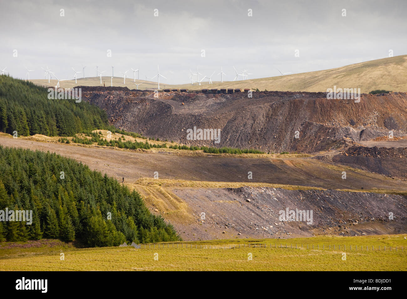 Climate change heaven and hell, The Hagshaw Hill wind farm above the ...