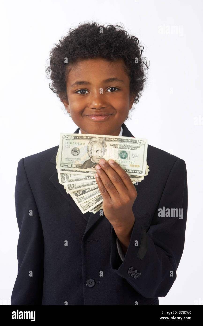 Boy Holding Money Stock Photo - Alamy
