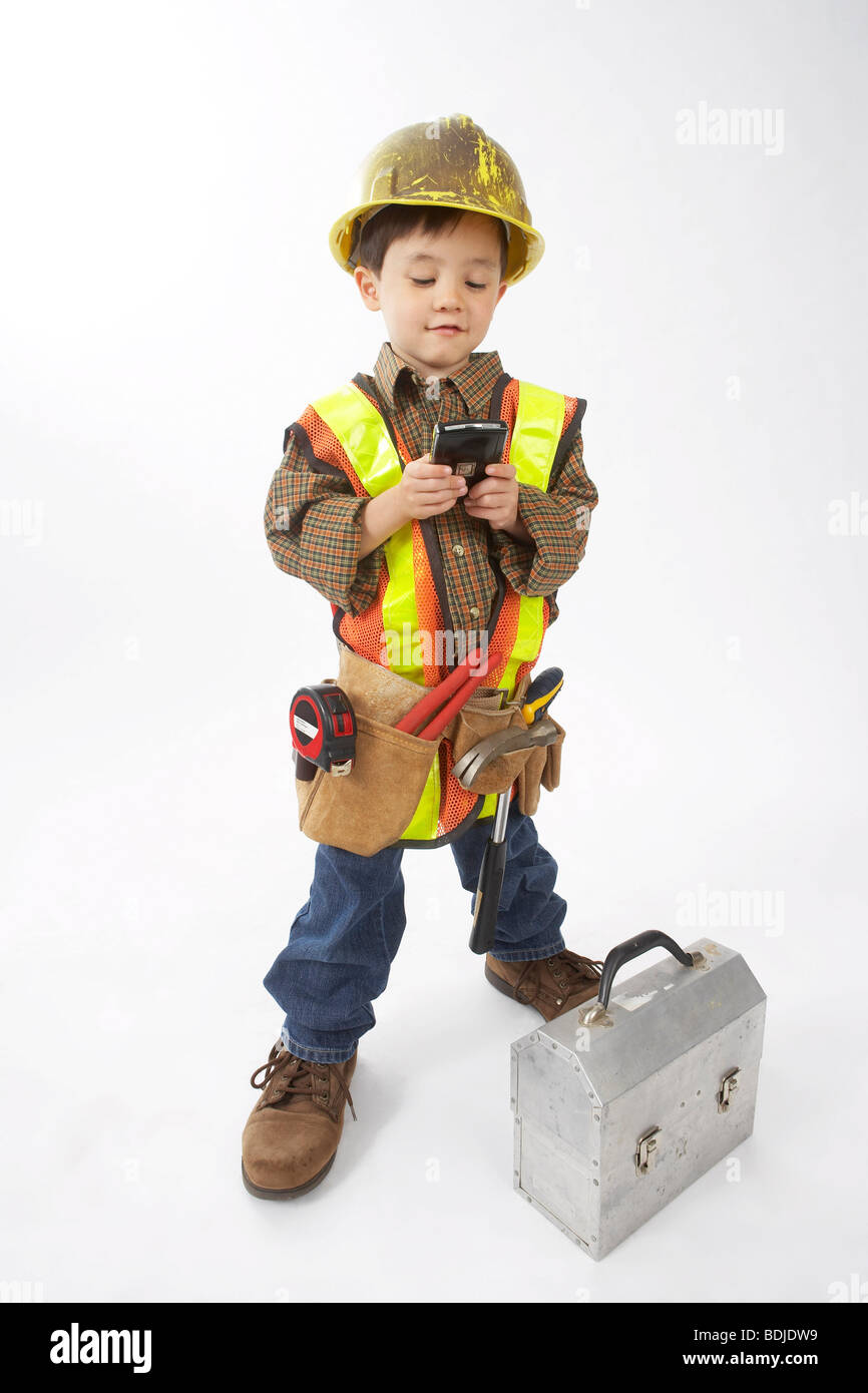 Boy Dressed Up as Construction Worker Stock Photo - Alamy