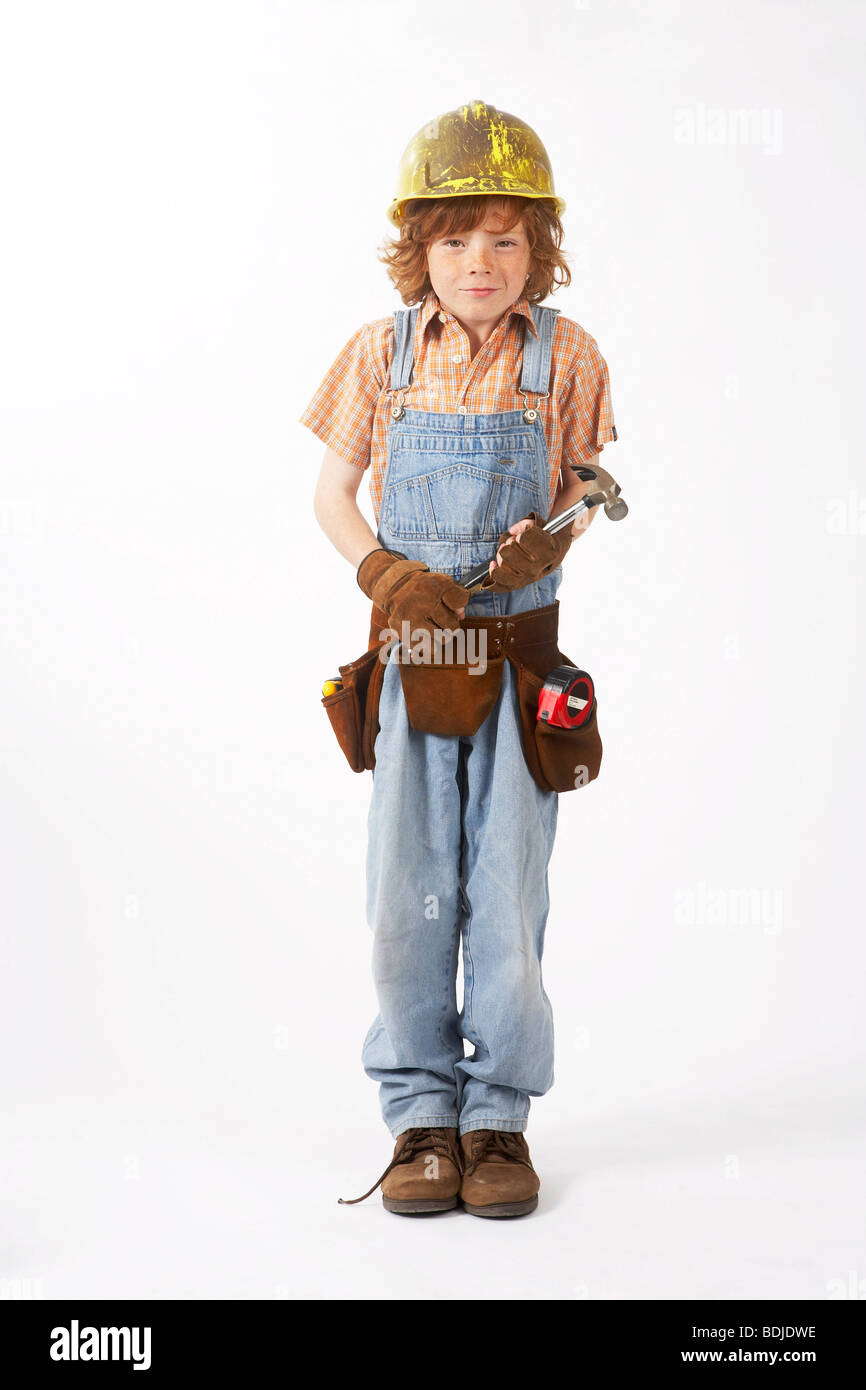 Boy Dressed Up as Construction Worker Stock Photo - Alamy