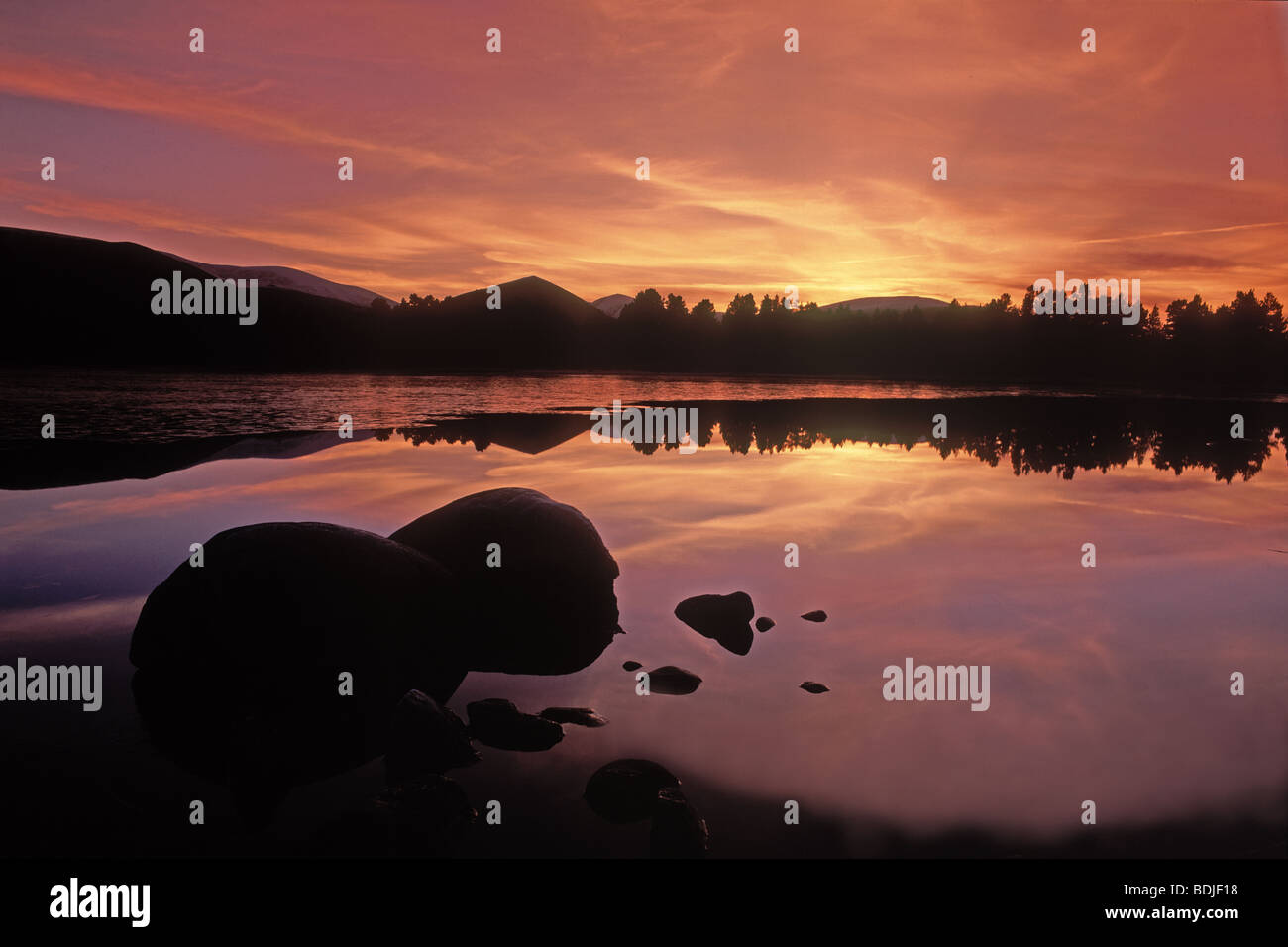 Sundown over Carn Elrig and Loch Morlich Aviemore Inverness-shire. SCO ...