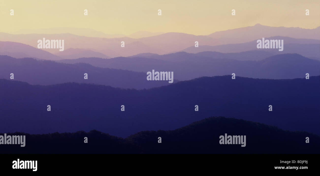 Mist Covered Mountains near Sunset, Victorian Alps, Australia Stock ...