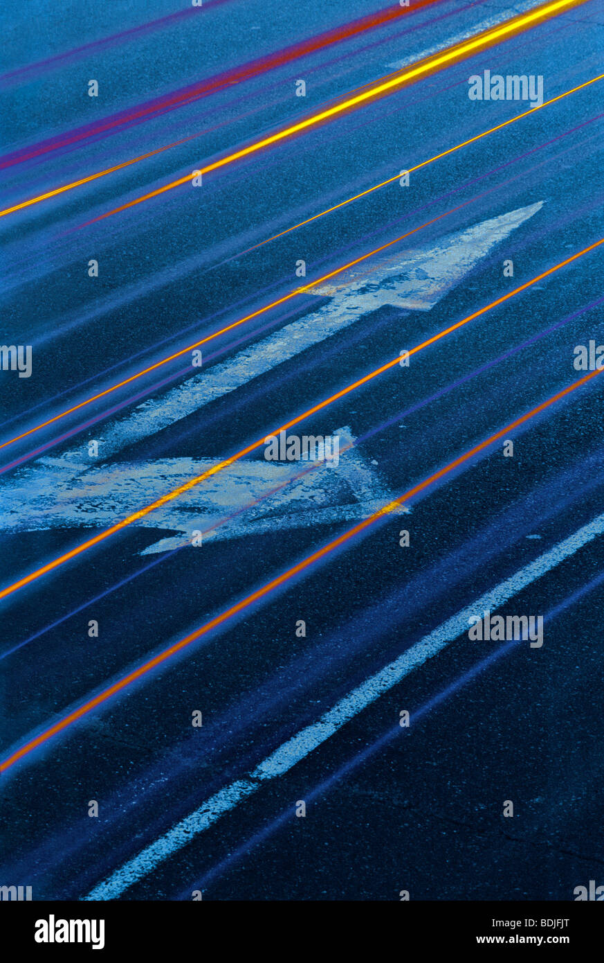 Directional Signs on Road, Tail Light Trails, Transport Abstract Stock ...