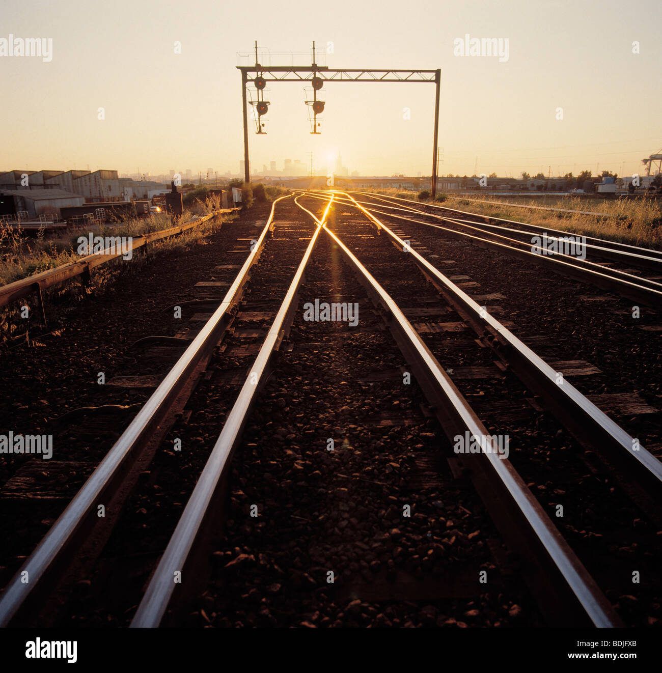 Railway Lines, Sunset Stock Photo - Alamy