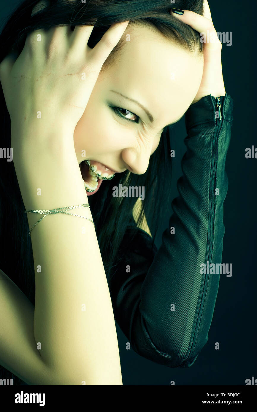 Goth woman portrait. Soft green tint Stock Photo - Alamy