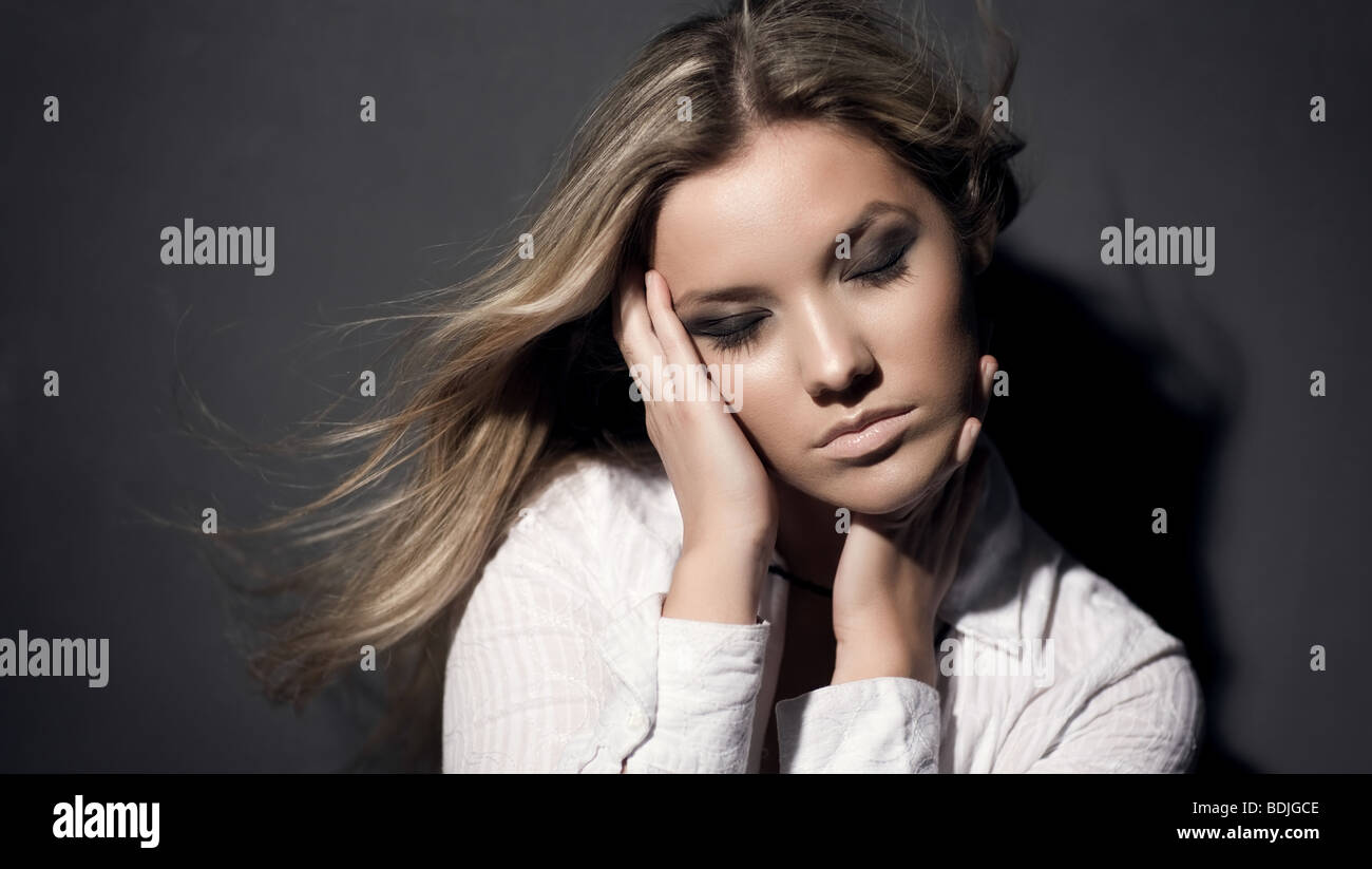 Young woman fashion portrait. Contrast light and shadows effect Stock ...