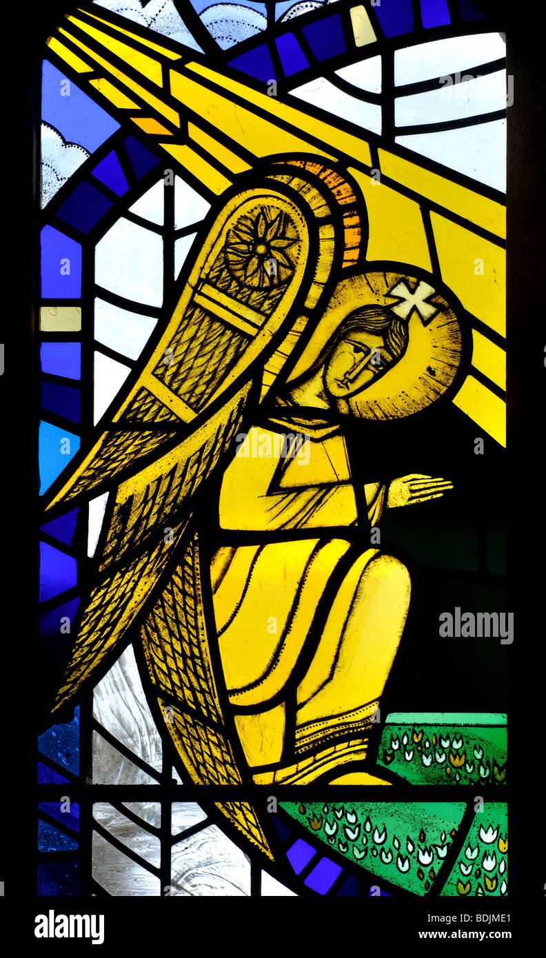 Angel Gabriel stained glass, St. Peter`s Church, Radway, Warwickshire ...