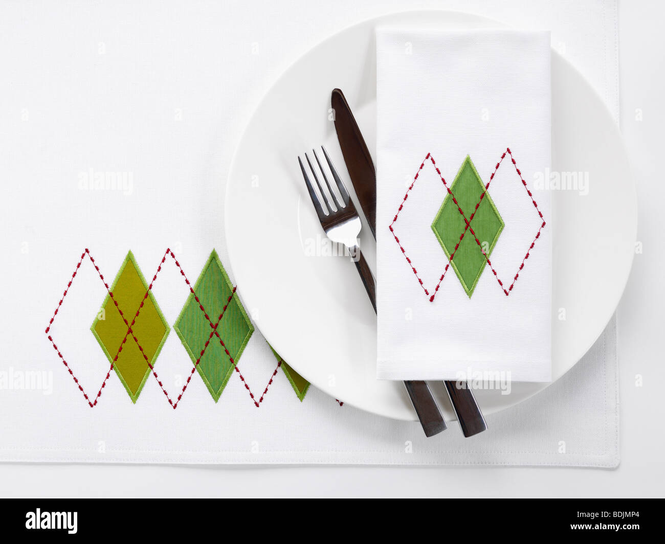 Table Place Setting with Argyle Pattern Stock Photo - Alamy