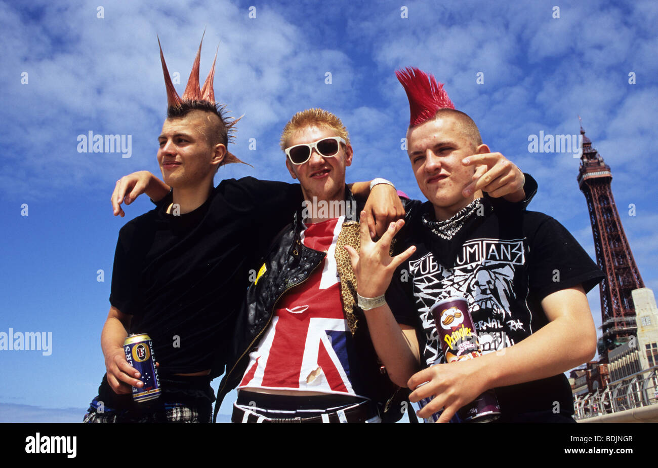 Three Punks Attending The Rebellion Festival In Blackpool Stock Photo ...