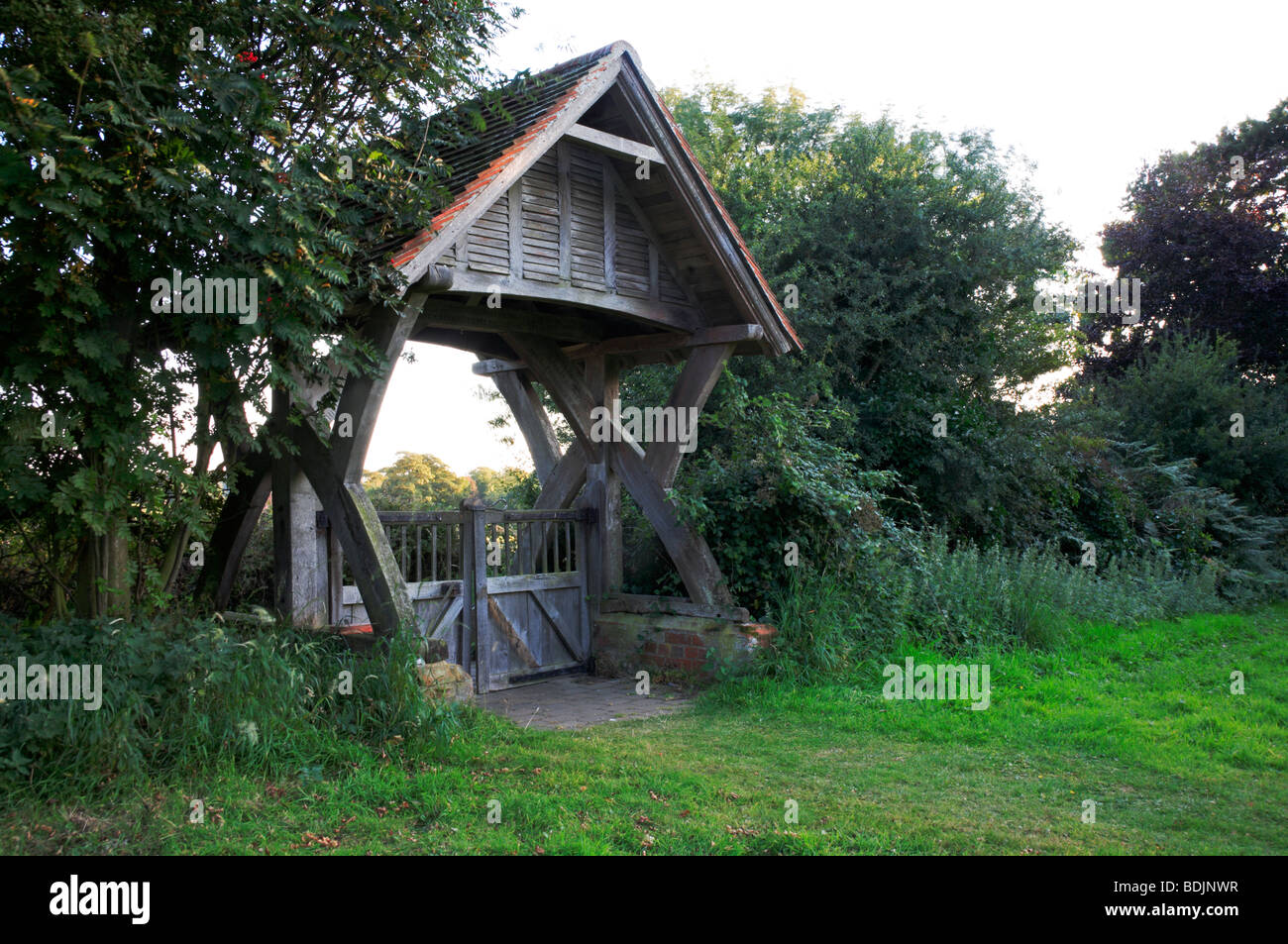 Lychgate at the Church of All Saints at Edingthorpe, Norfolk, United ...