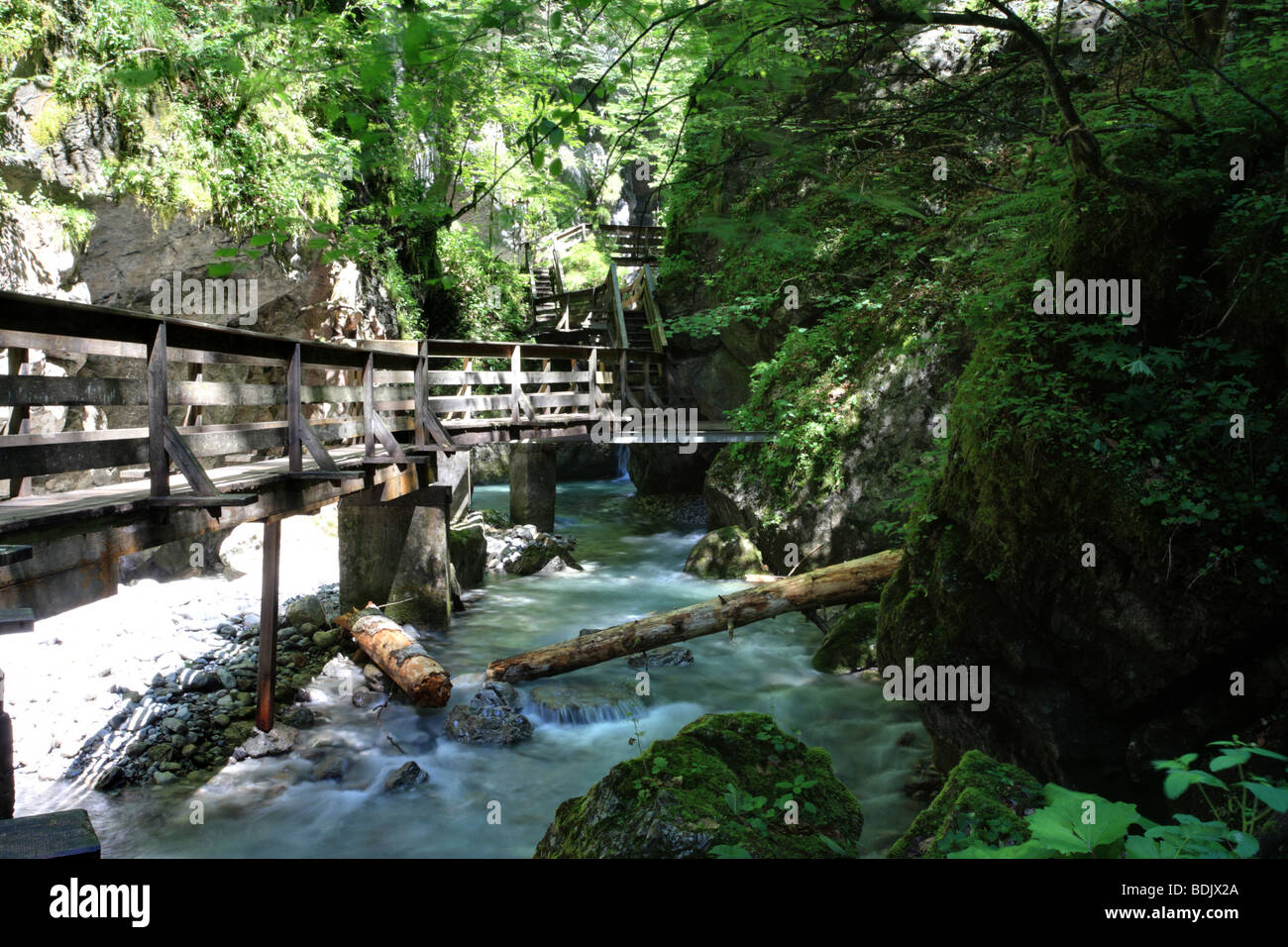 Seisenbergklamm gorge, Austia walkway. River flowing through a gorge ...