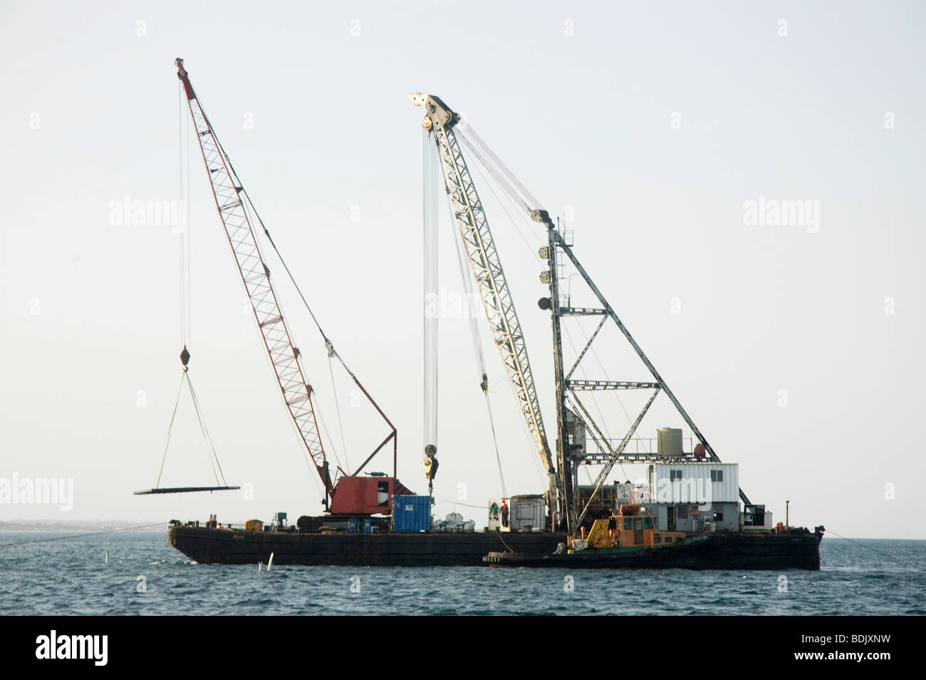 Israel, Hadera, offshore installation work barge Stock Photo - Alamy