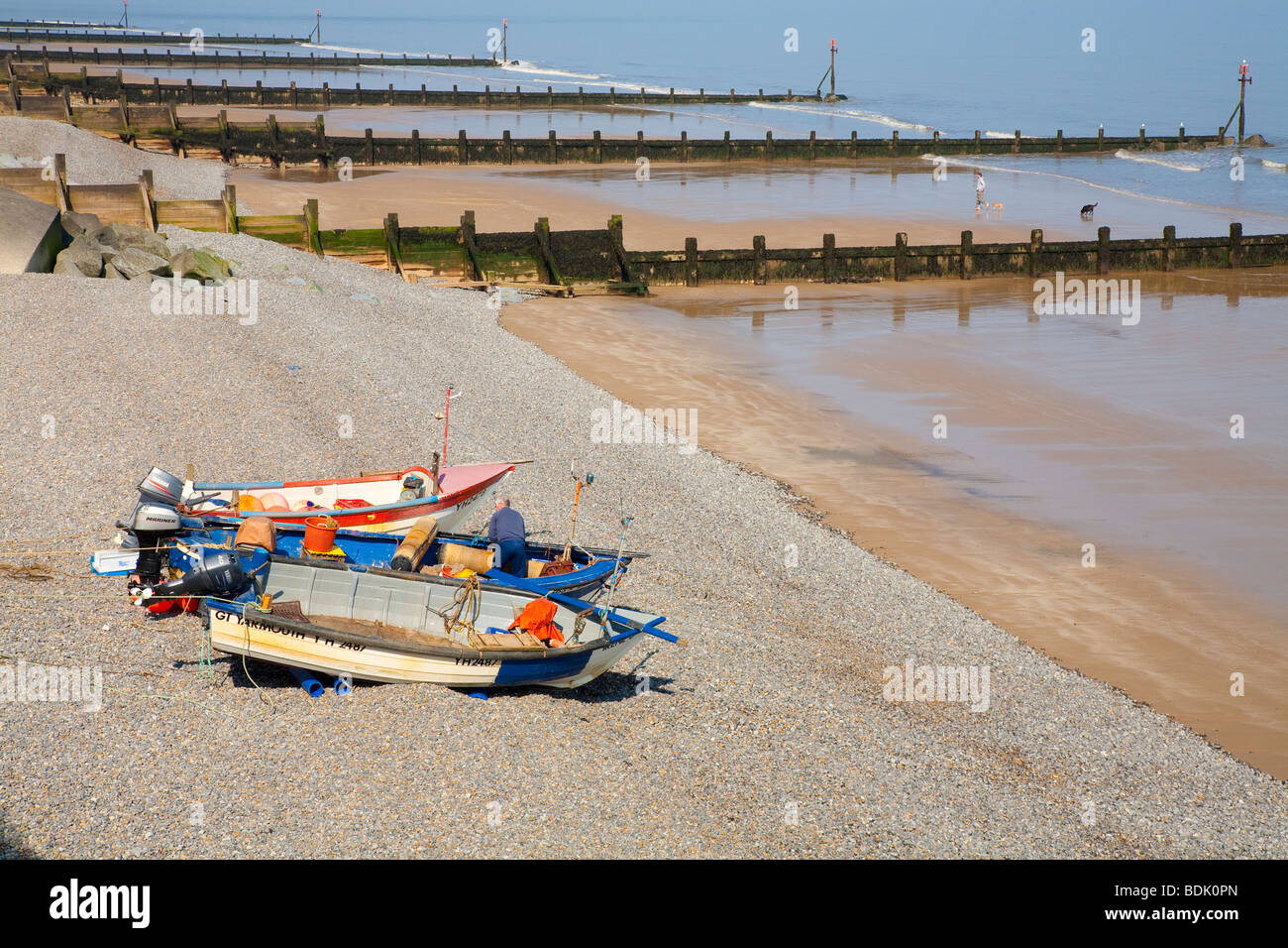 3 fishing boats on the beach at Sherringham Norfolk Stock Photo - Alamy