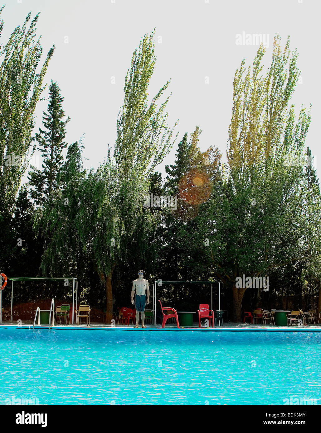 man standing at the edge of swimming pool about to dive in Stock Photo ...