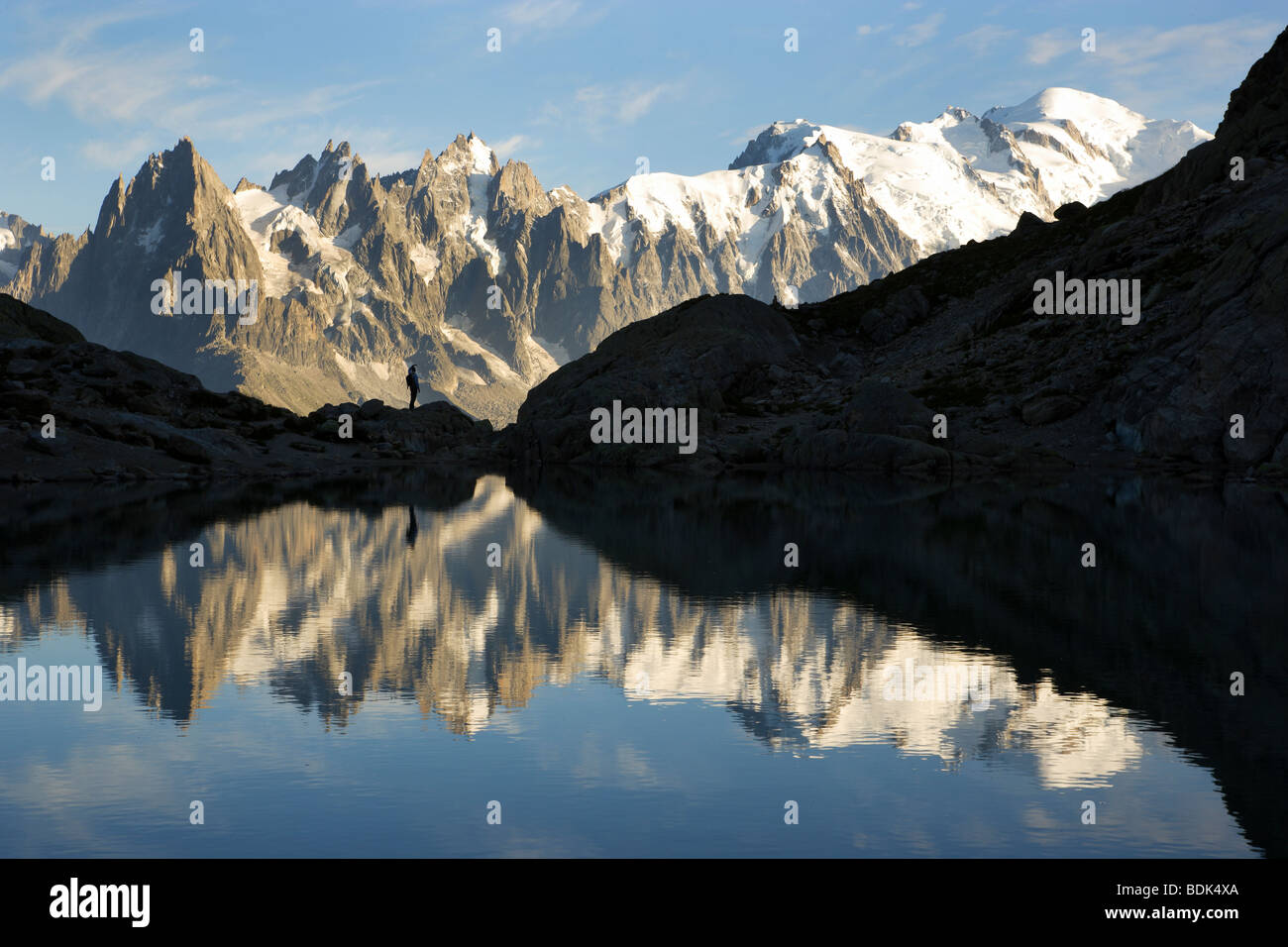Aiguilles de Chamonix reflecting in Lac Blanc Stock Photo - Alamy