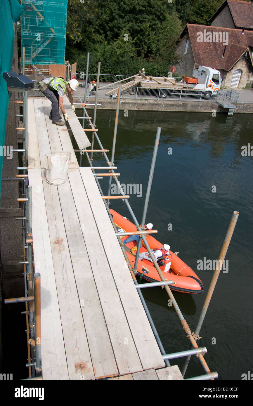 building scaffold scaffolding site construction rig workers Stock Photo ...