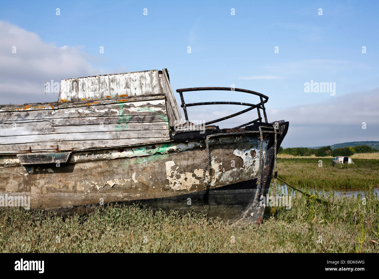 Wreck of abandoned small boat. Shoreham by Sea, West Sussex, England ...