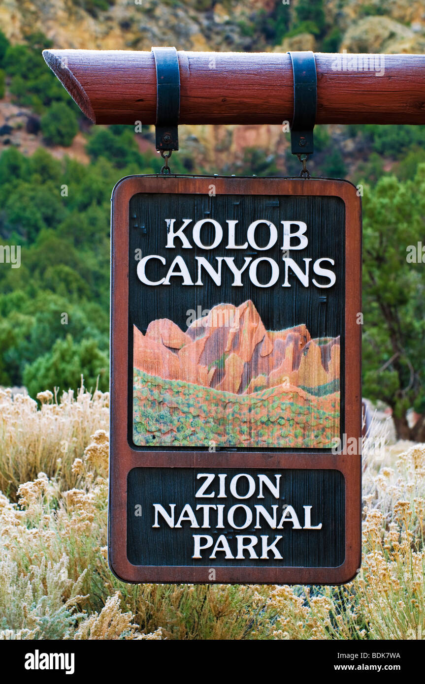 The park entrance sign at Kolob Canyons, Zion National Park, Utah Stock ...
