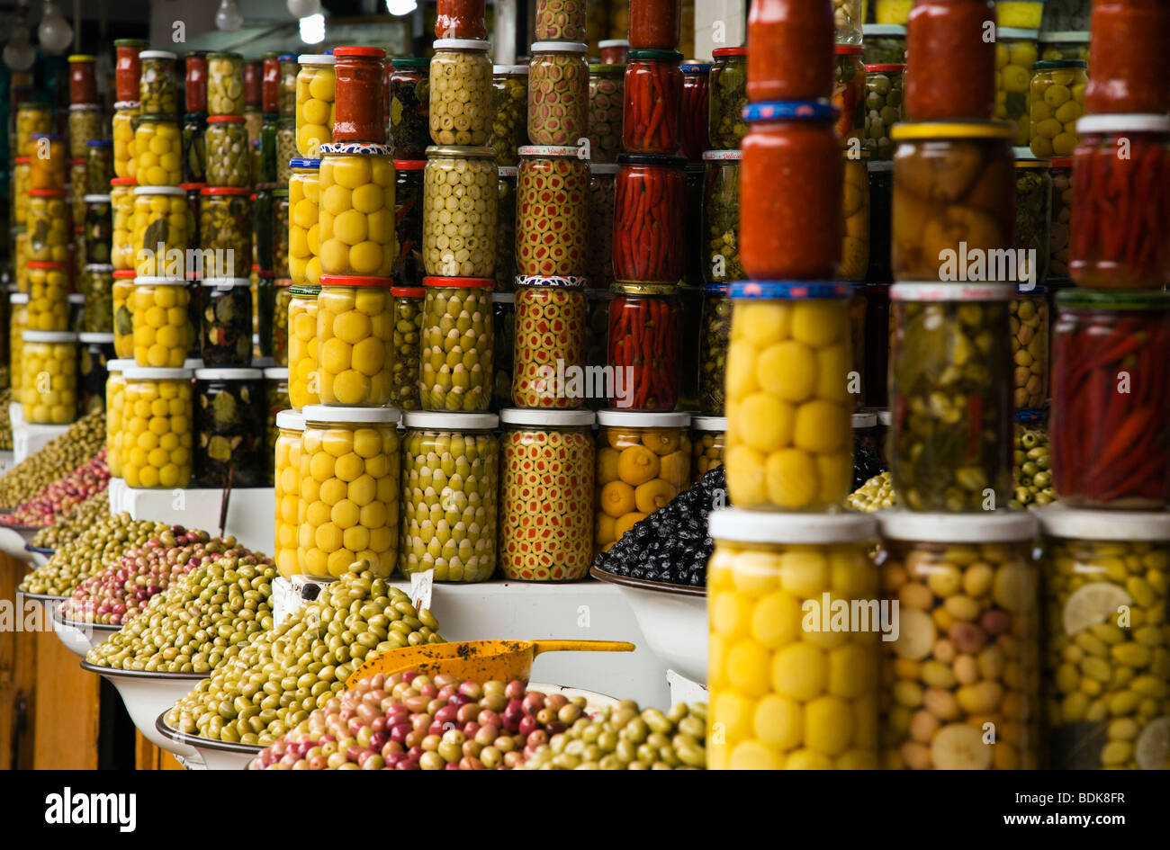 Marrakesh, Morocco, Stalls selling olives and pickled goods Stock Photo ...