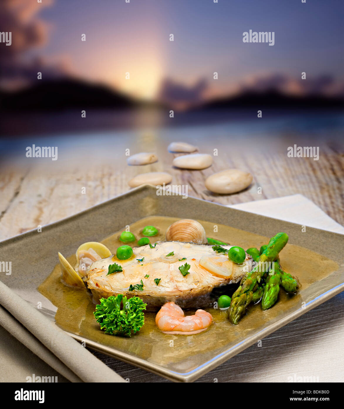 Meluza a la Vasca, Basque style Hake fish Stock Photo - Alamy