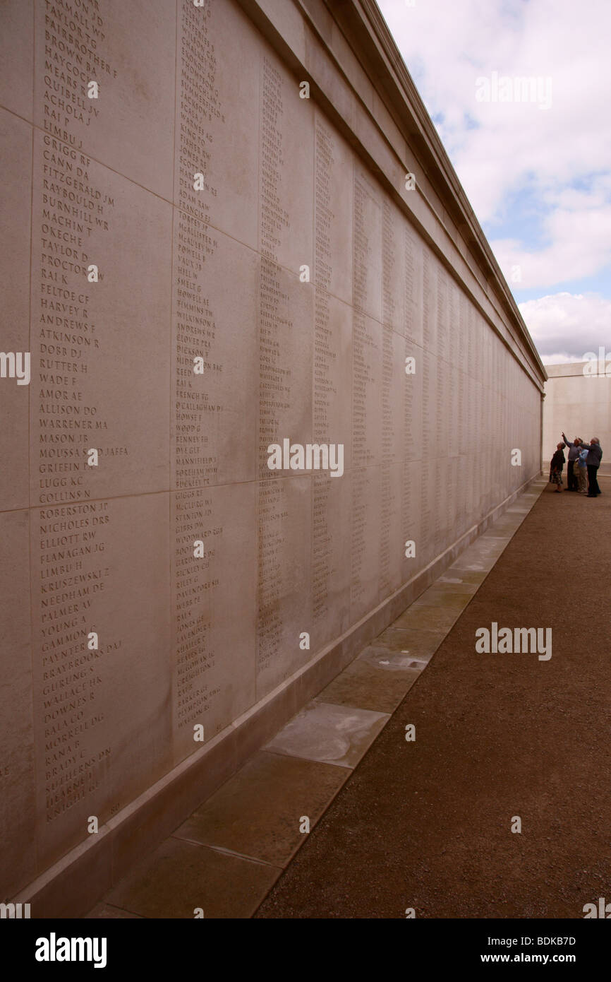 A wall of the Armed Forces Memorial at the National Memorial Arboretum ...