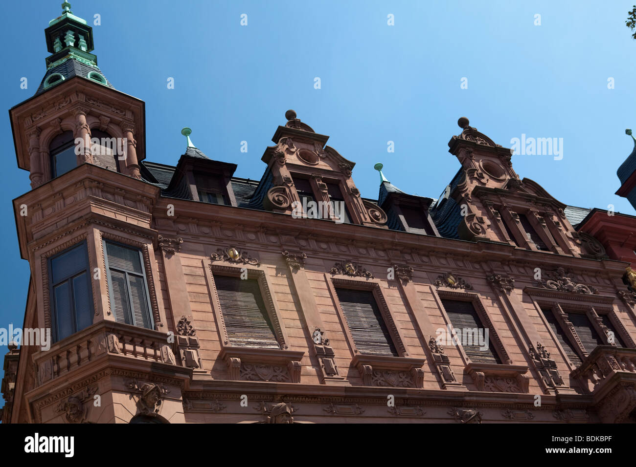 Architecture detail of a traditional old German building in Heidelberg ...