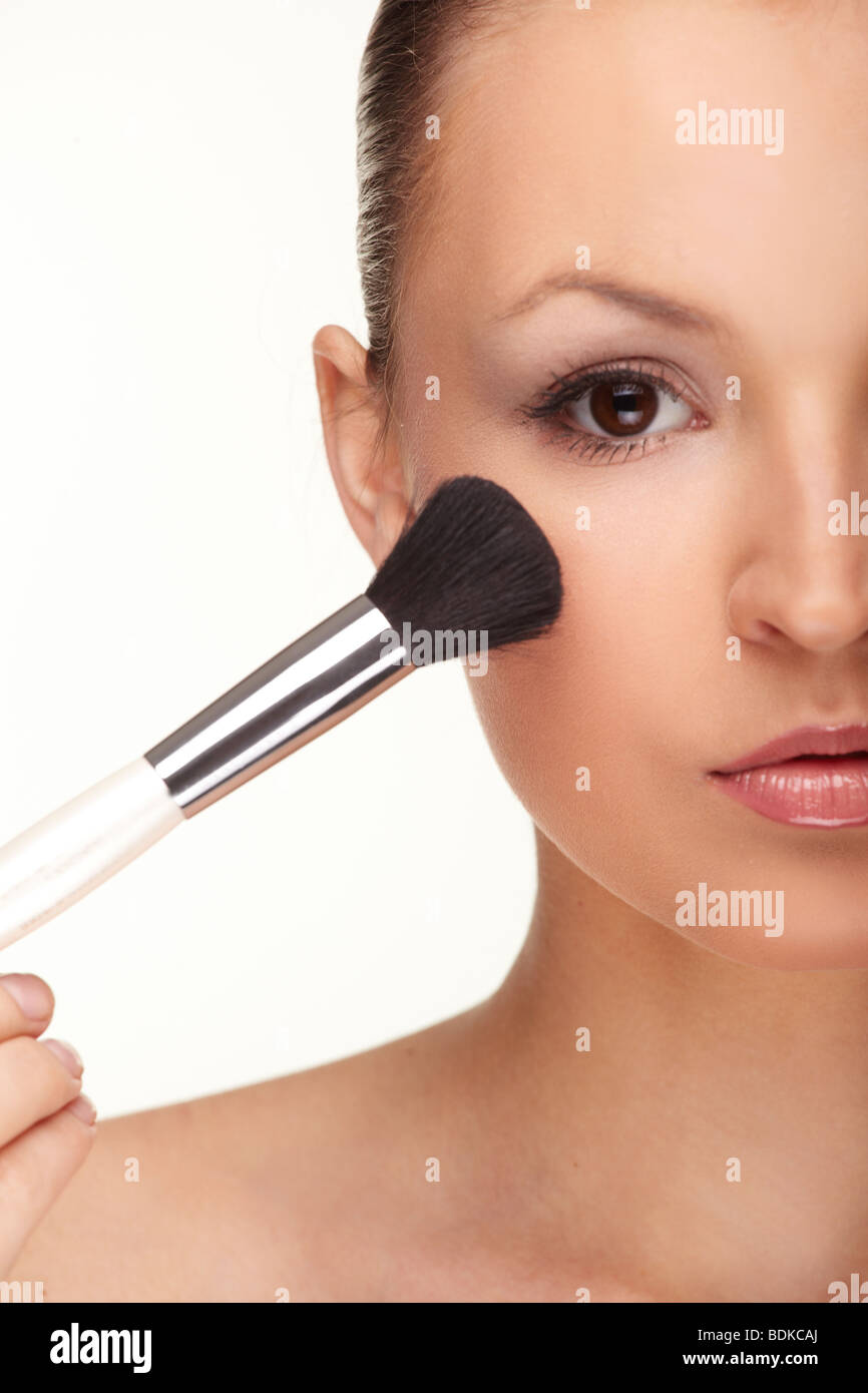 Portrait of Beautiful brunette woman doing daily morning routines Stock ...