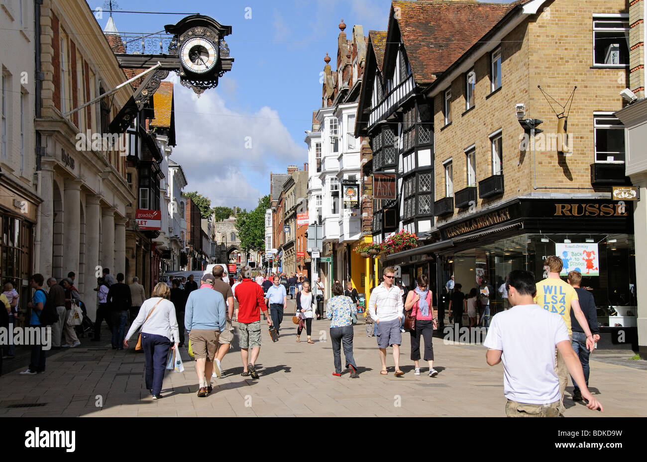 Winchester High Street shoppers on shopping precinct area. Hampshire ...