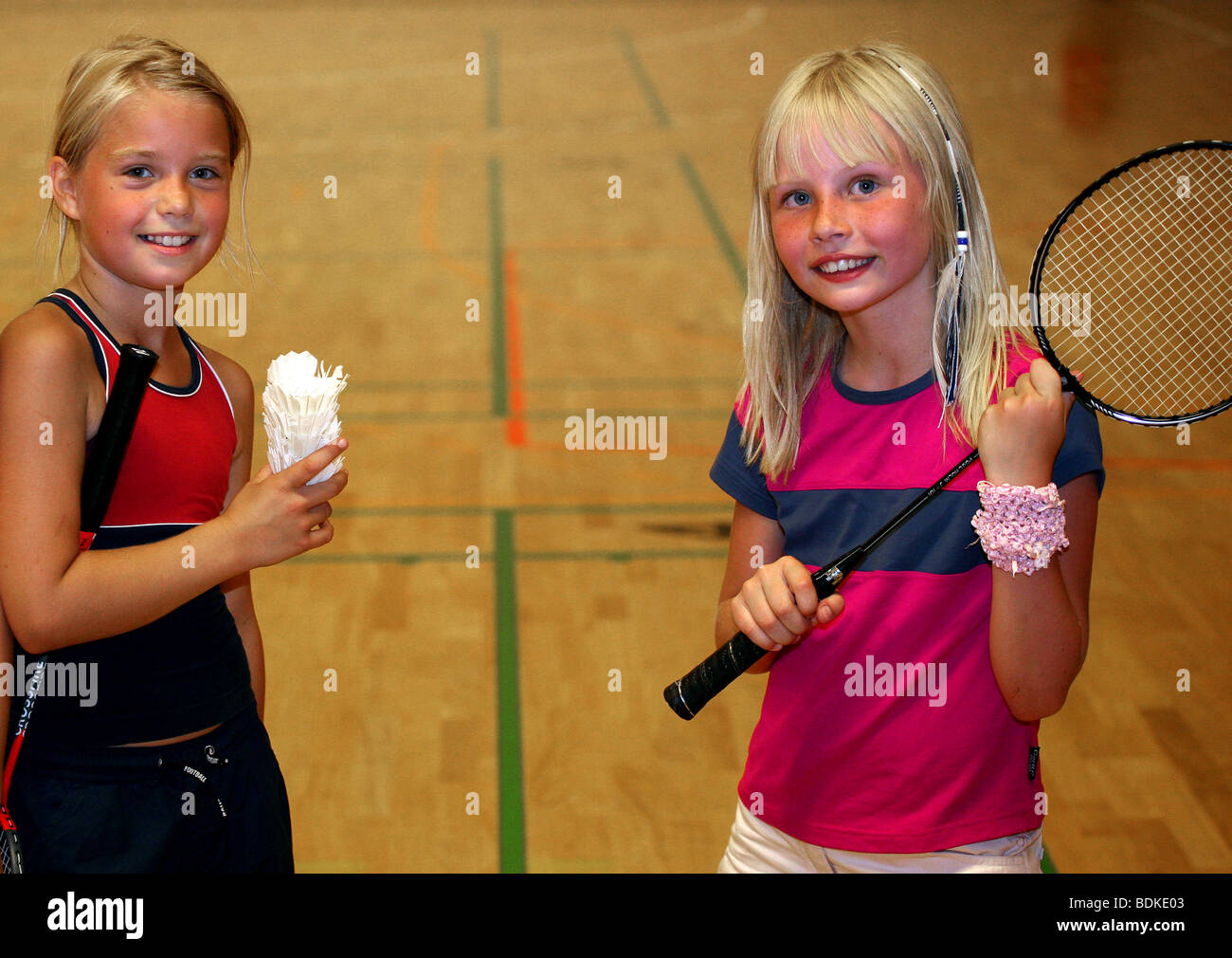 close up of face of happy danish child at Badminton with racquet Stock ...