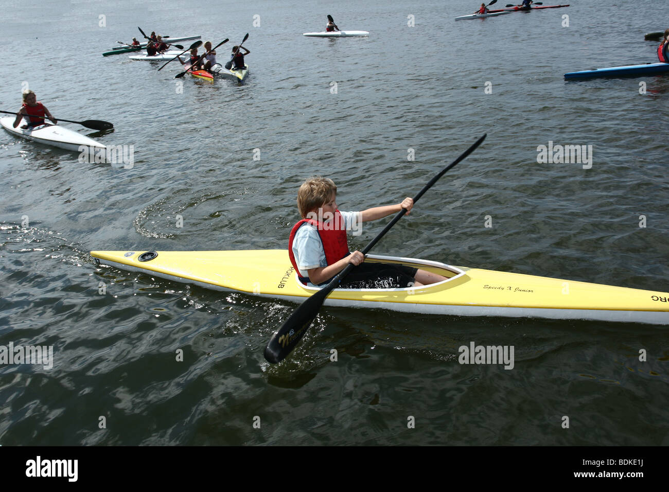 danish child at kayak in the summer Stock Photo - Alamy