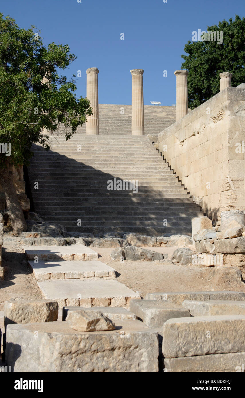 Pillars and steps of the Acropolis at Lindos , Rhodes , Dodecanese ...