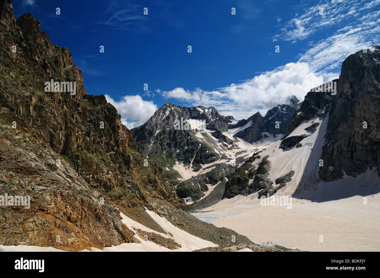 View on Western Caucasus mountains from Aktyube pass. Republic of ...