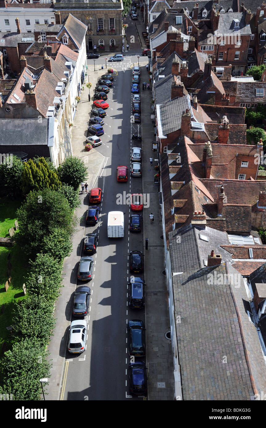 Aerial view of Church Street Warwick England from top of St Marys tower ...