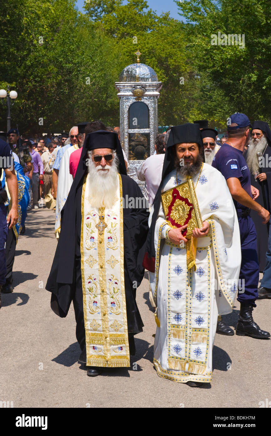 Bishops lead the procession of Saint Gerasimos silver casket at ...
