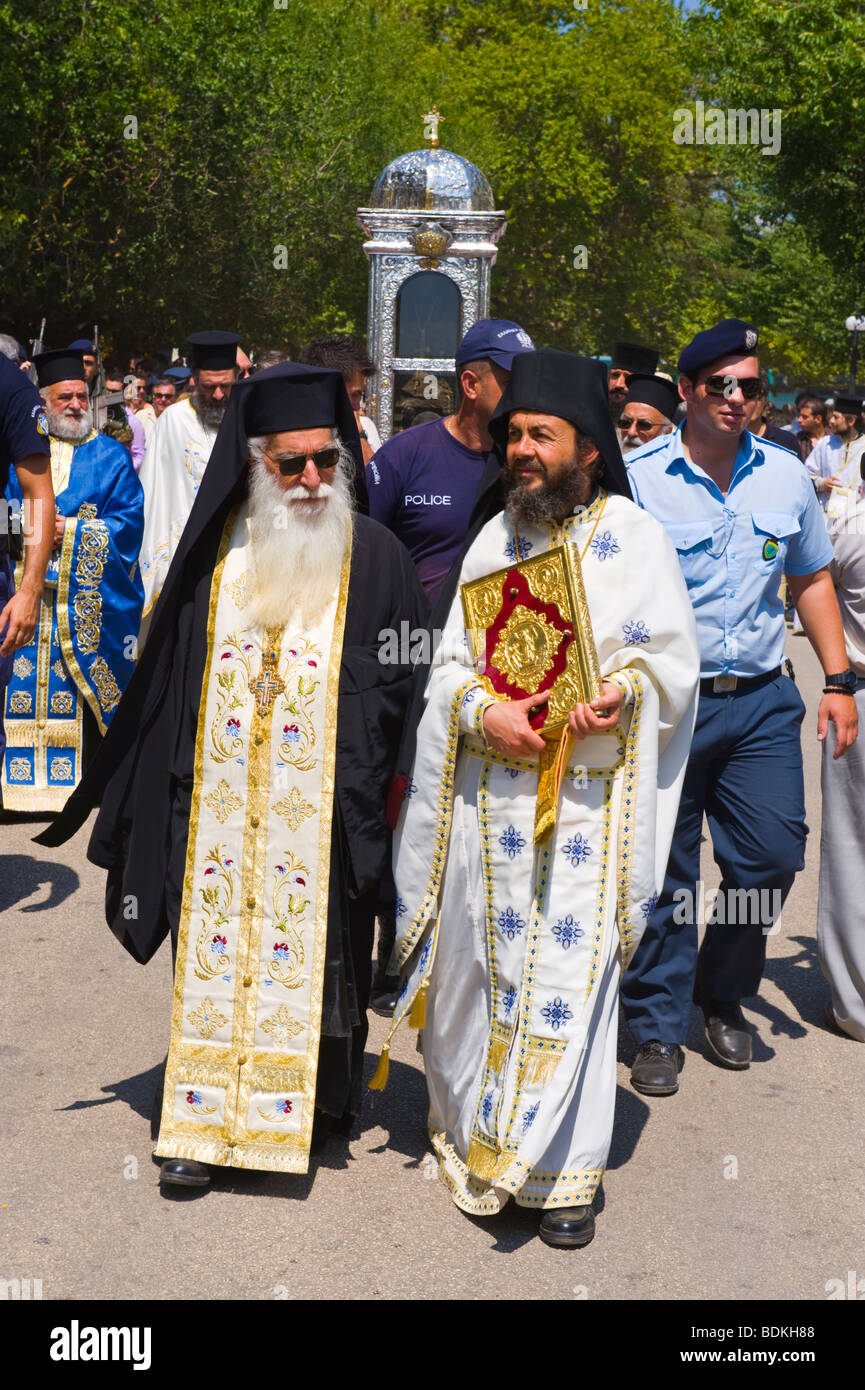Bishops lead the procession of Saint Gerasimos silver casket at ...