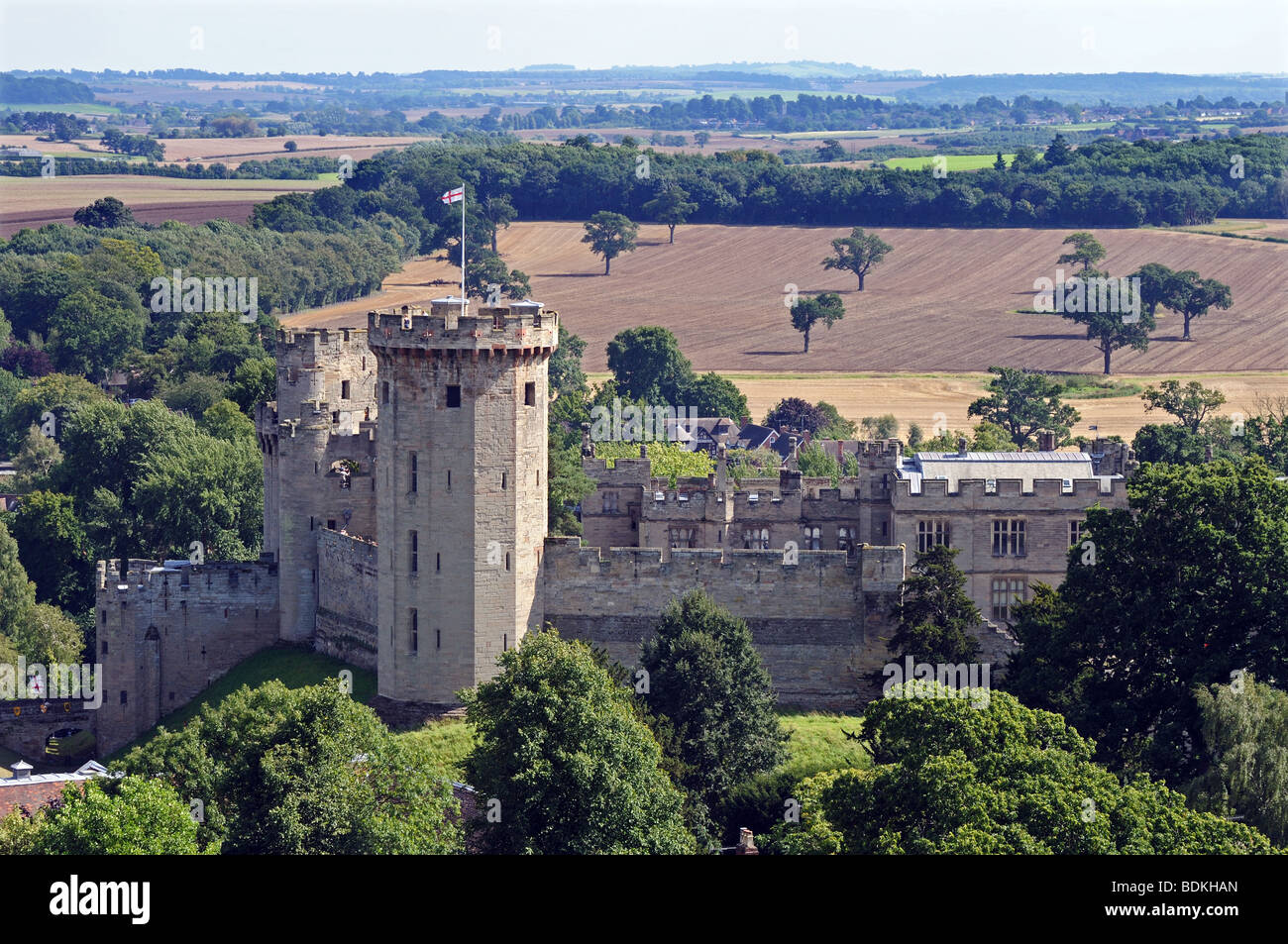 Warwick Castle tower and fortifications from top of tower of St Mary’s ...