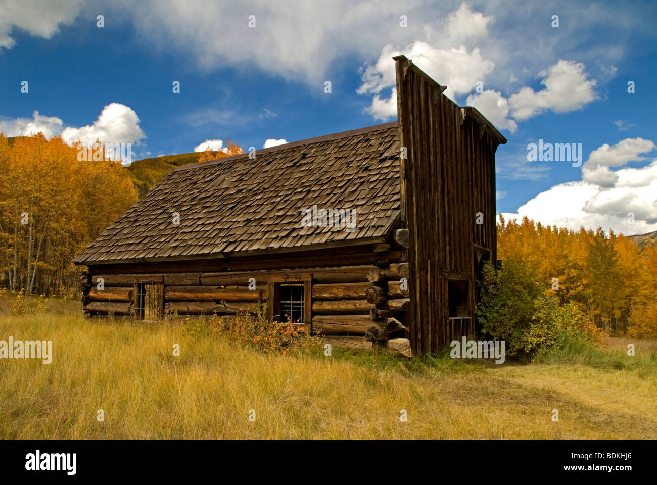 Old cabin structure in autumn, Ashcroft ghost town, Colorado US Stock ...