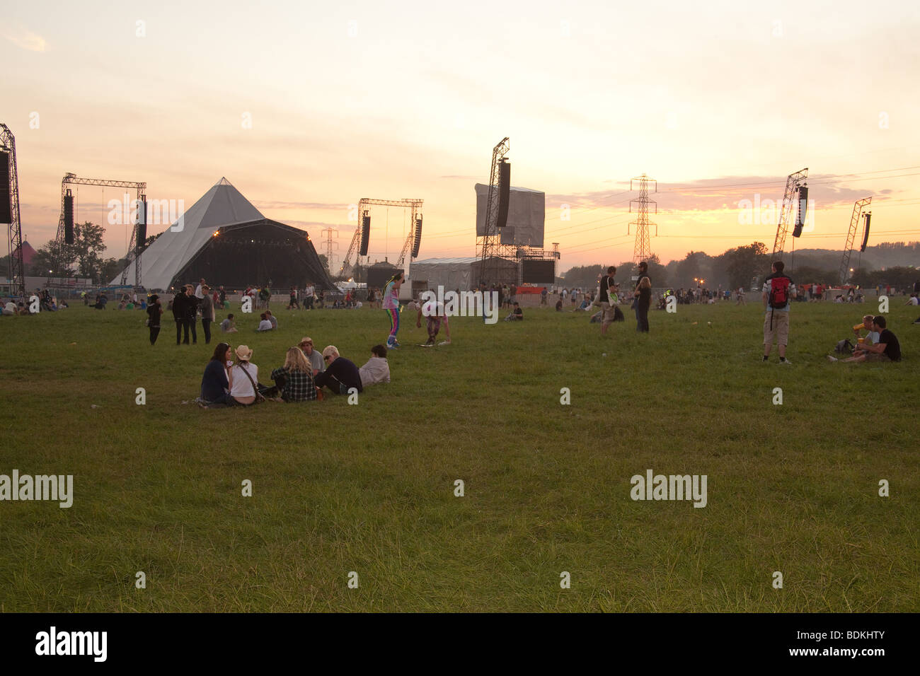 Sunset over the Pyramid stage at the Glastonbury Festival 2009 Stock ...