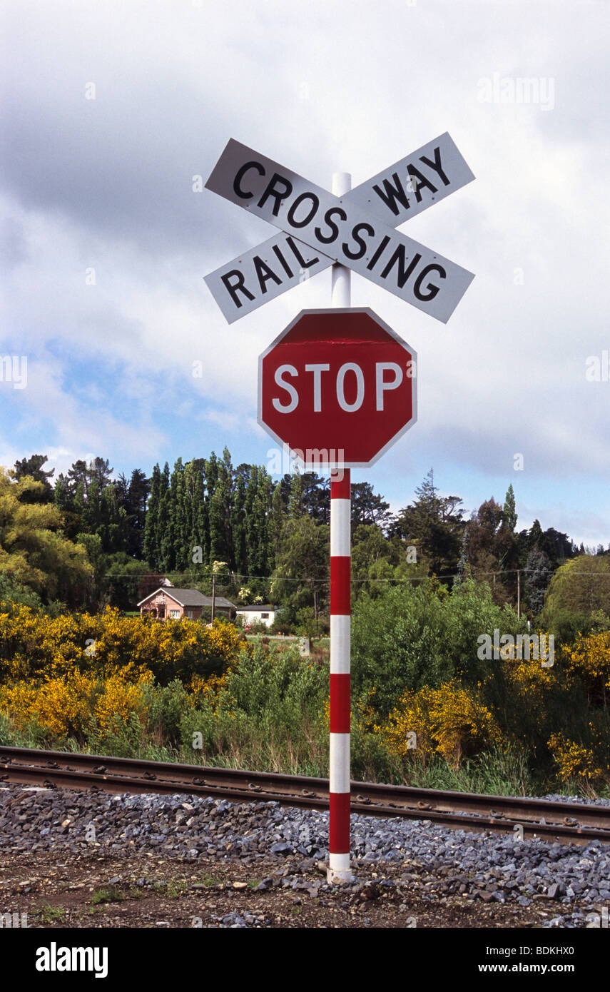 Railway crossing signs, South Island, New Zealand Stock Photo - Alamy