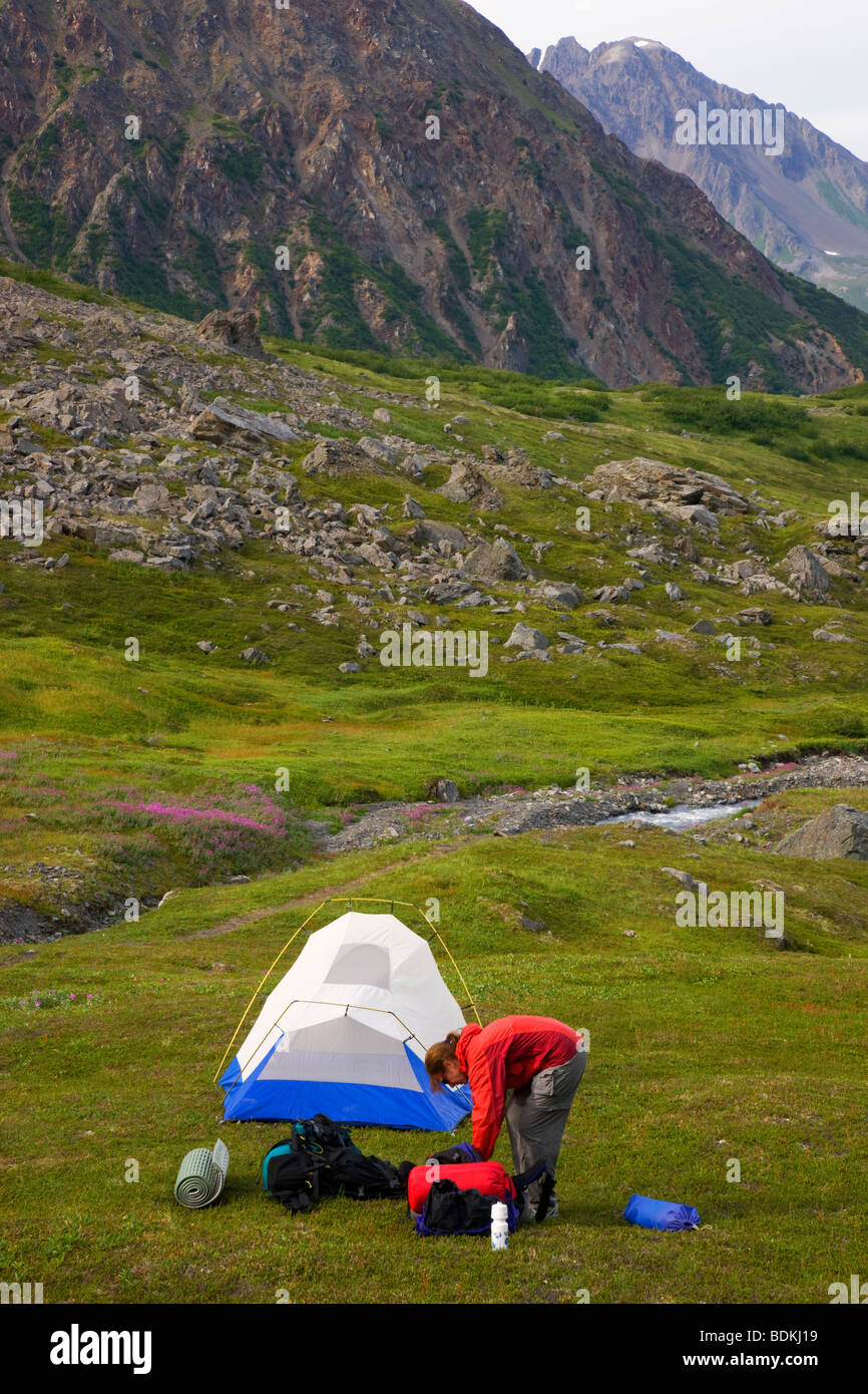 Camping on Mt. Marathon, Seward, Alaska. (model released Stock Photo ...