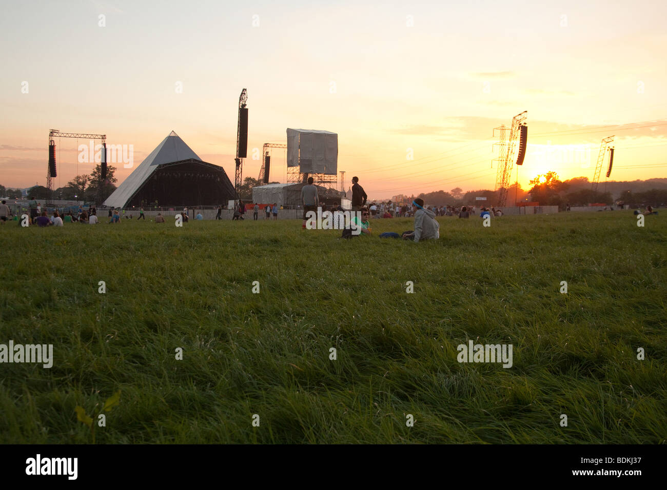 Sunset over the Pyramid stage at the Glastonbury Festival 2009 Stock ...