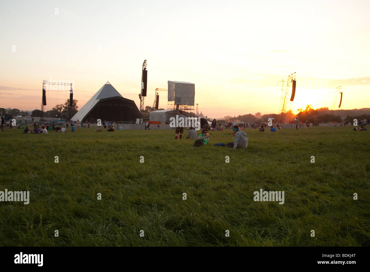 Sunset over the Pyramid stage at the Glastonbury Festival 2009 Stock ...