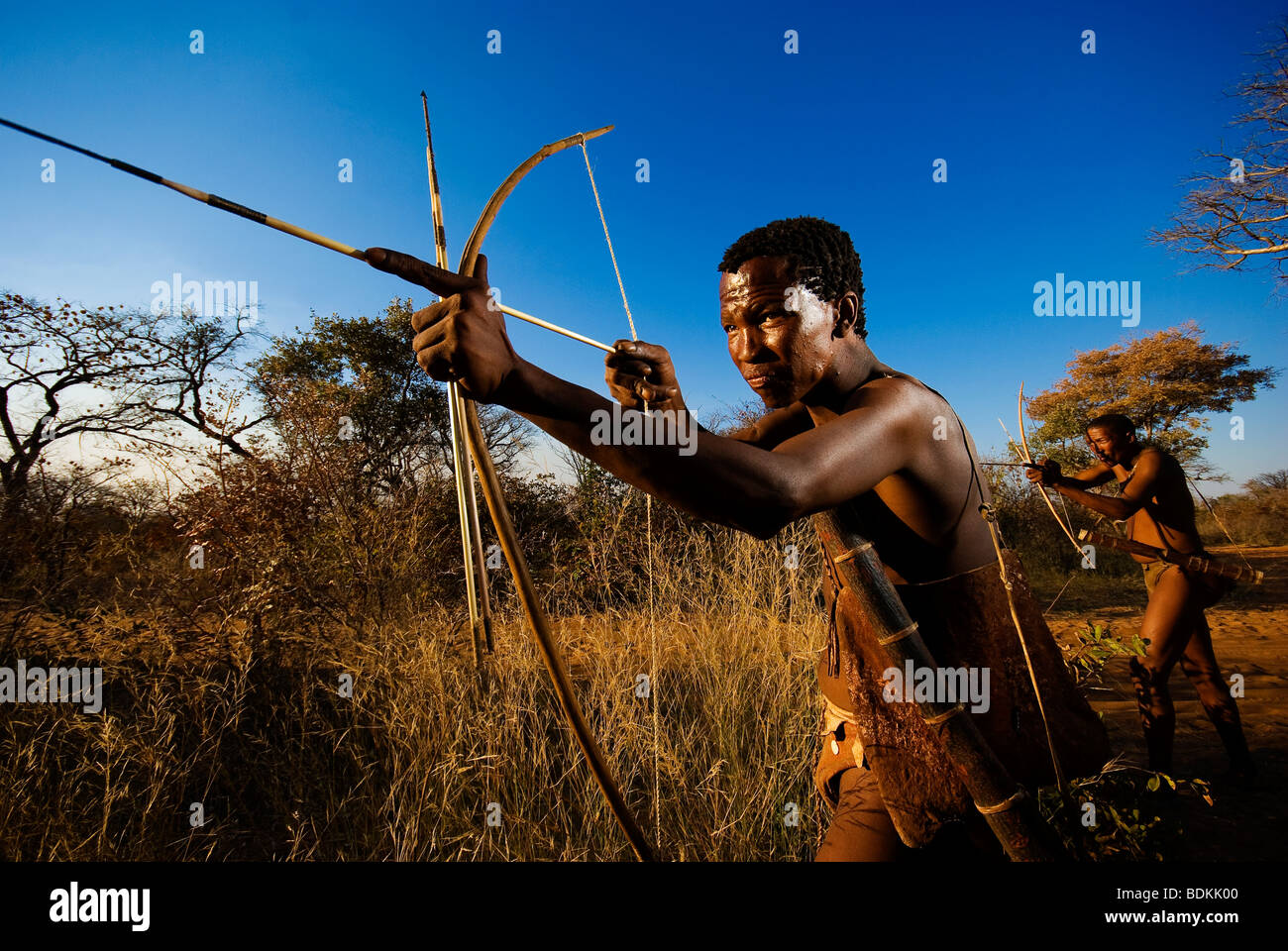 Ju/Hoansi San Bushmen with bow and arrow in Grashoek area, northern ...