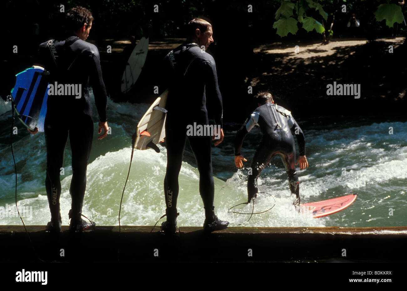 Surfing on the River Isar Munich Bavaria Germany May 2009 Stock Photo ...