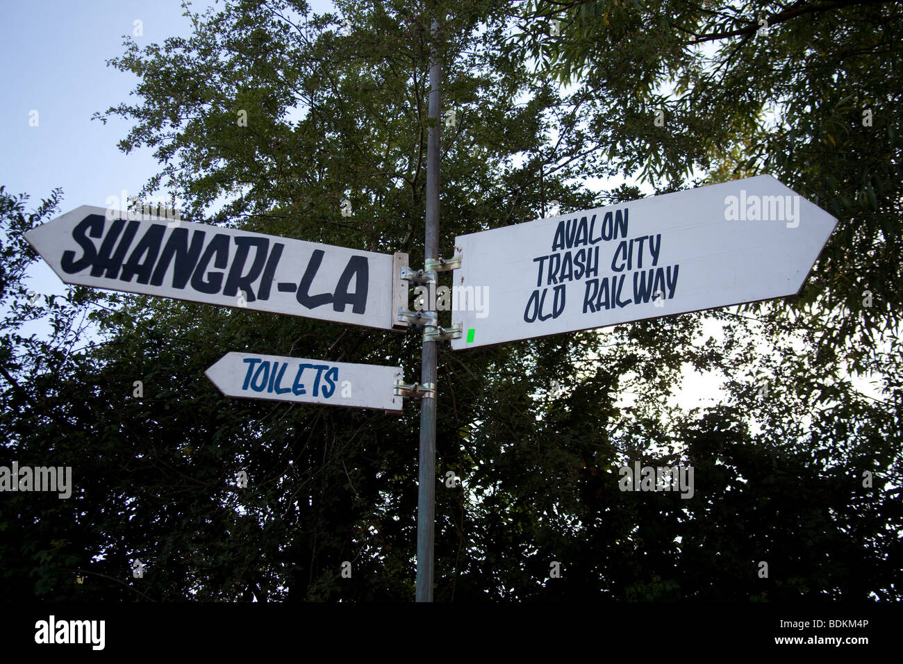 Direction signs at the Glastonbury Festival 2009 Stock Photo - Alamy