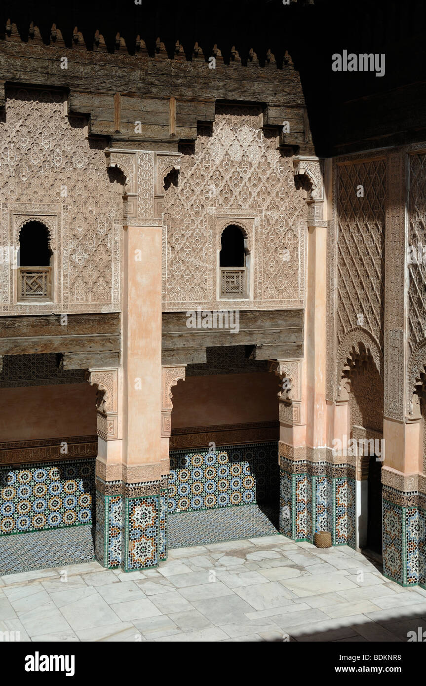 Interior Courtyard & Wall Details of the Ali Ben Youssef Medersa (c14th) Islamic College or ...