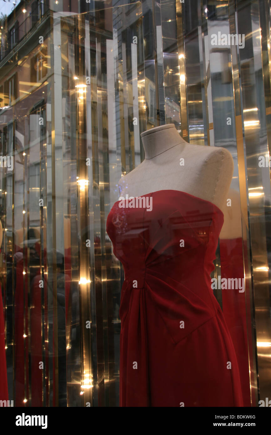 red dress in shop window on via condotti street, rome Stock Photo - Alamy