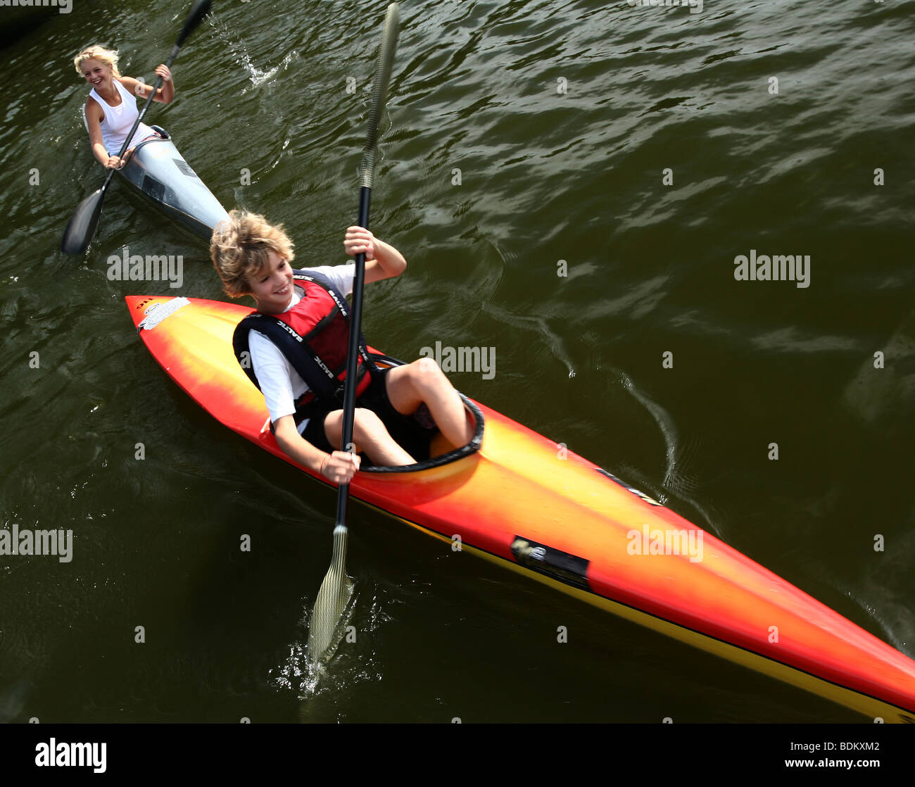 danish child at kayak in the summer Stock Photo - Alamy