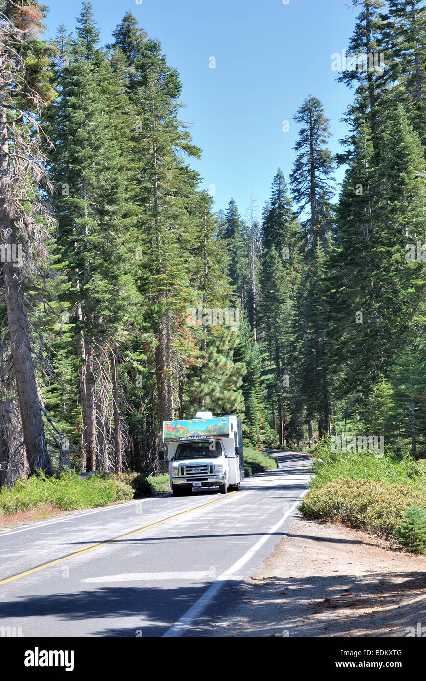 An RV on highway 120 in Yosemite National Park, California Stock Photo ...