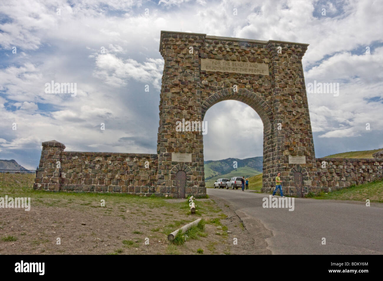 Historic arch at entry to Yellowstone National Park, Gardiner, Montana ...